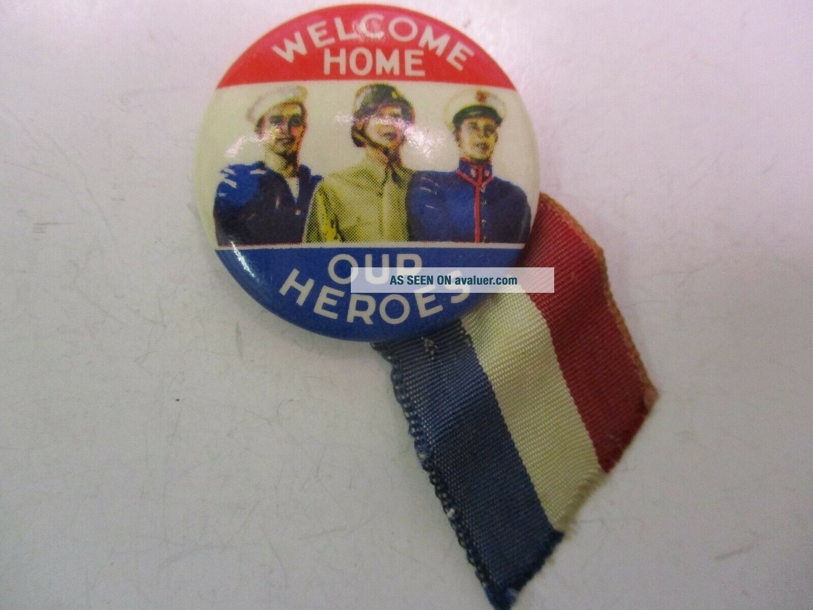 US WWII Homefront Welcome Home Our Heroes Metal Label Button | #973809