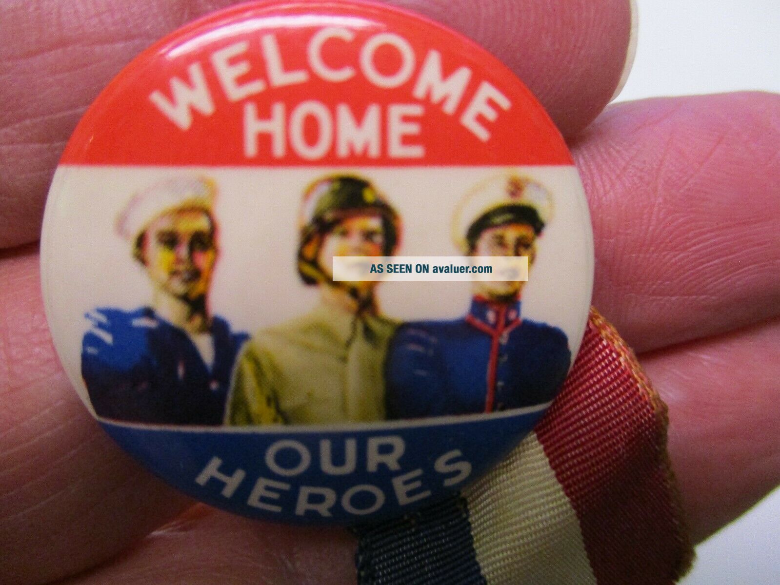 US WWII Homefront Welcome Home Our Heroes Metal Label Button | #973809