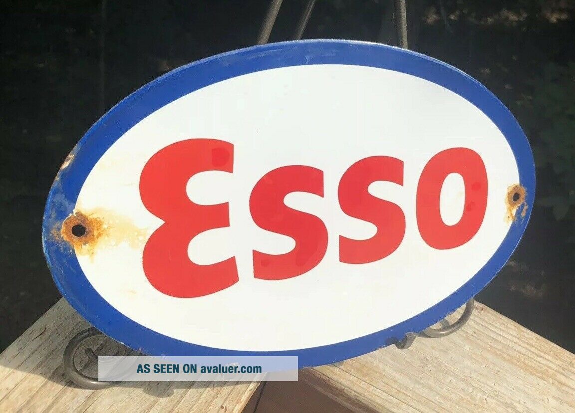 VINTAGE ESSO OVAL GASOLINE PORCELAIN SIGN GAS SERVICE STATION PUMP ...