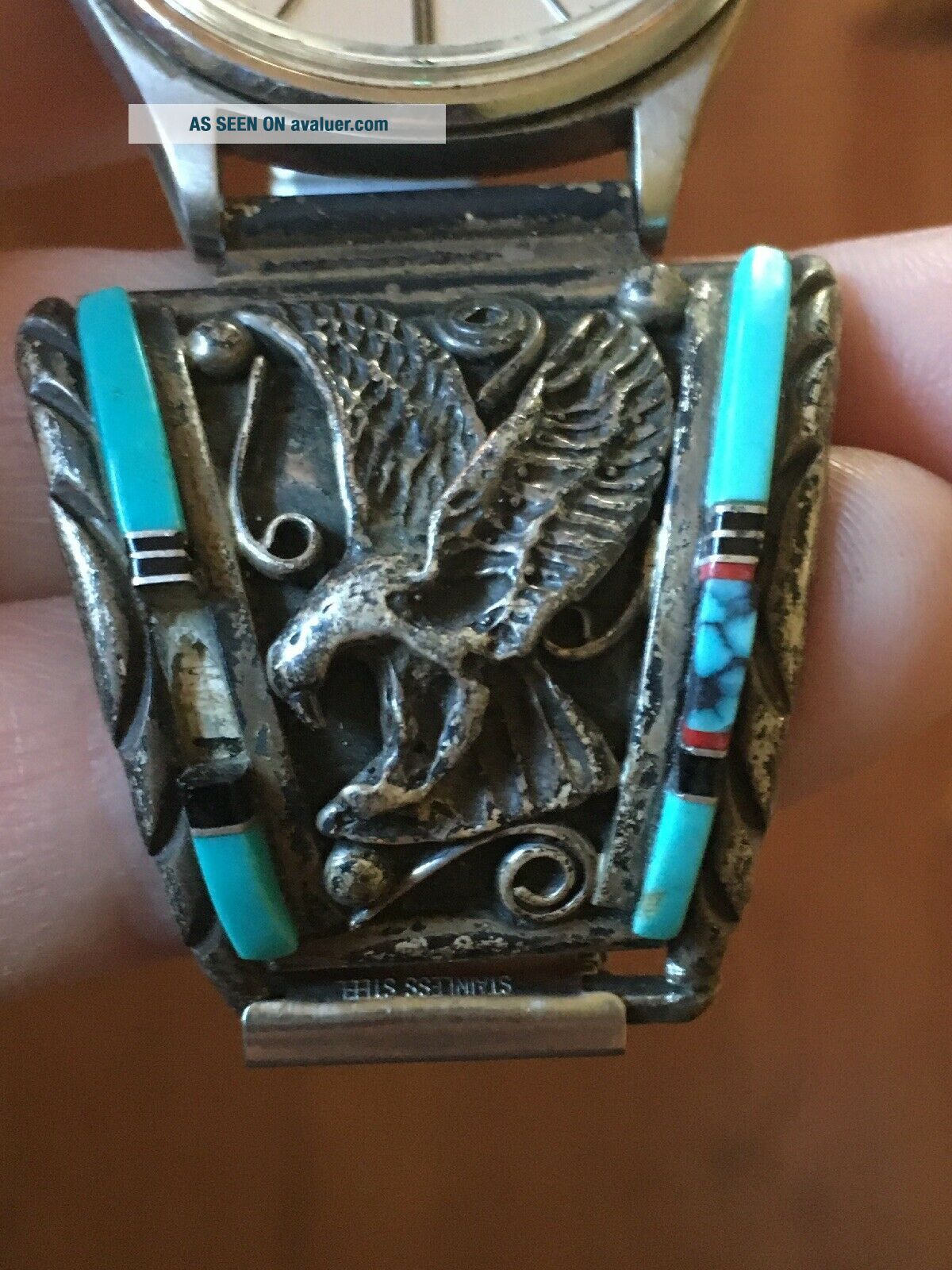 Mens Vintage Native American Turquoise Watch Zuni Inlay Seiko Sterling ...
