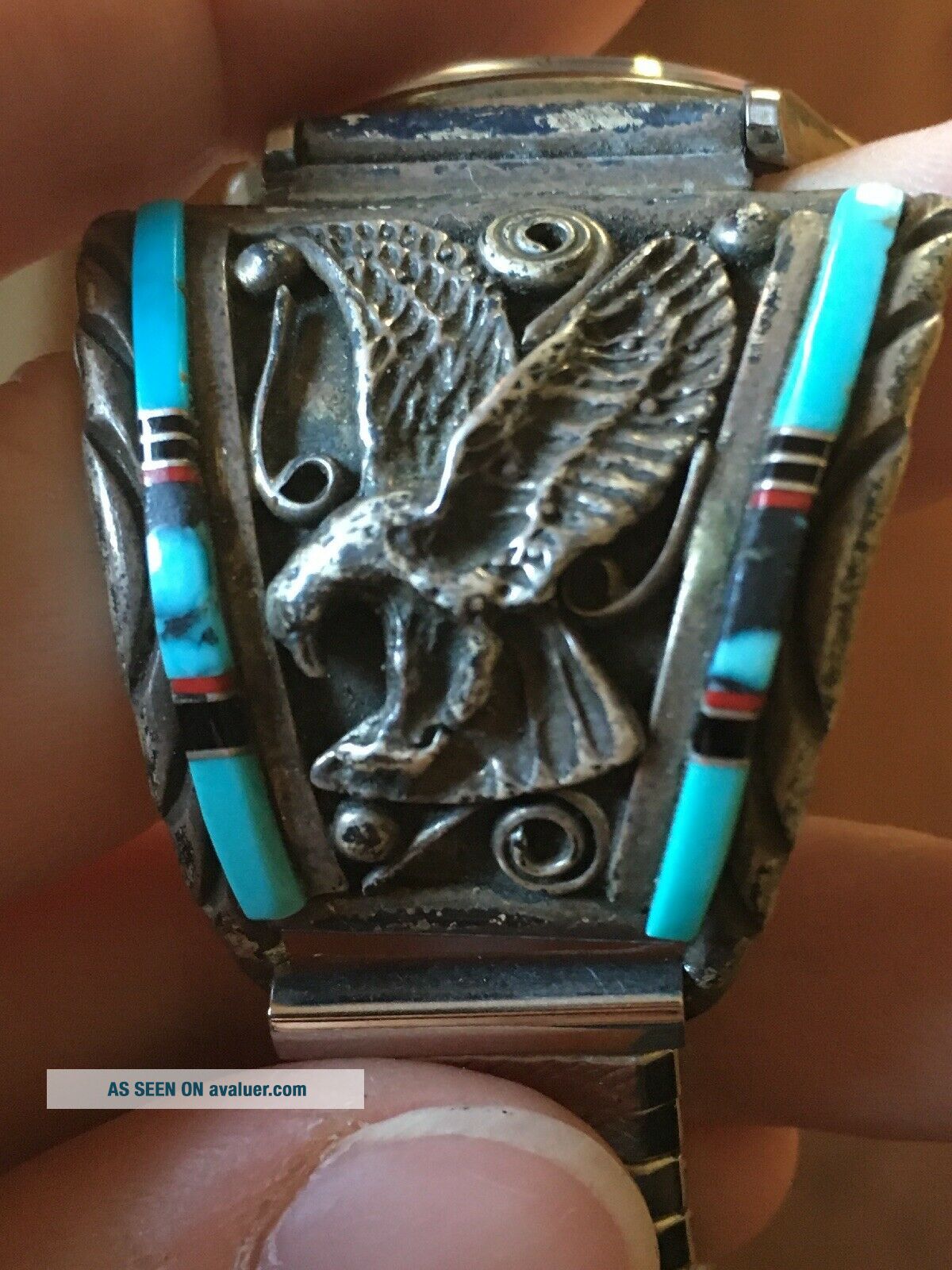 Mens Vintage Native American Turquoise Watch Zuni Inlay Seiko Sterling ...