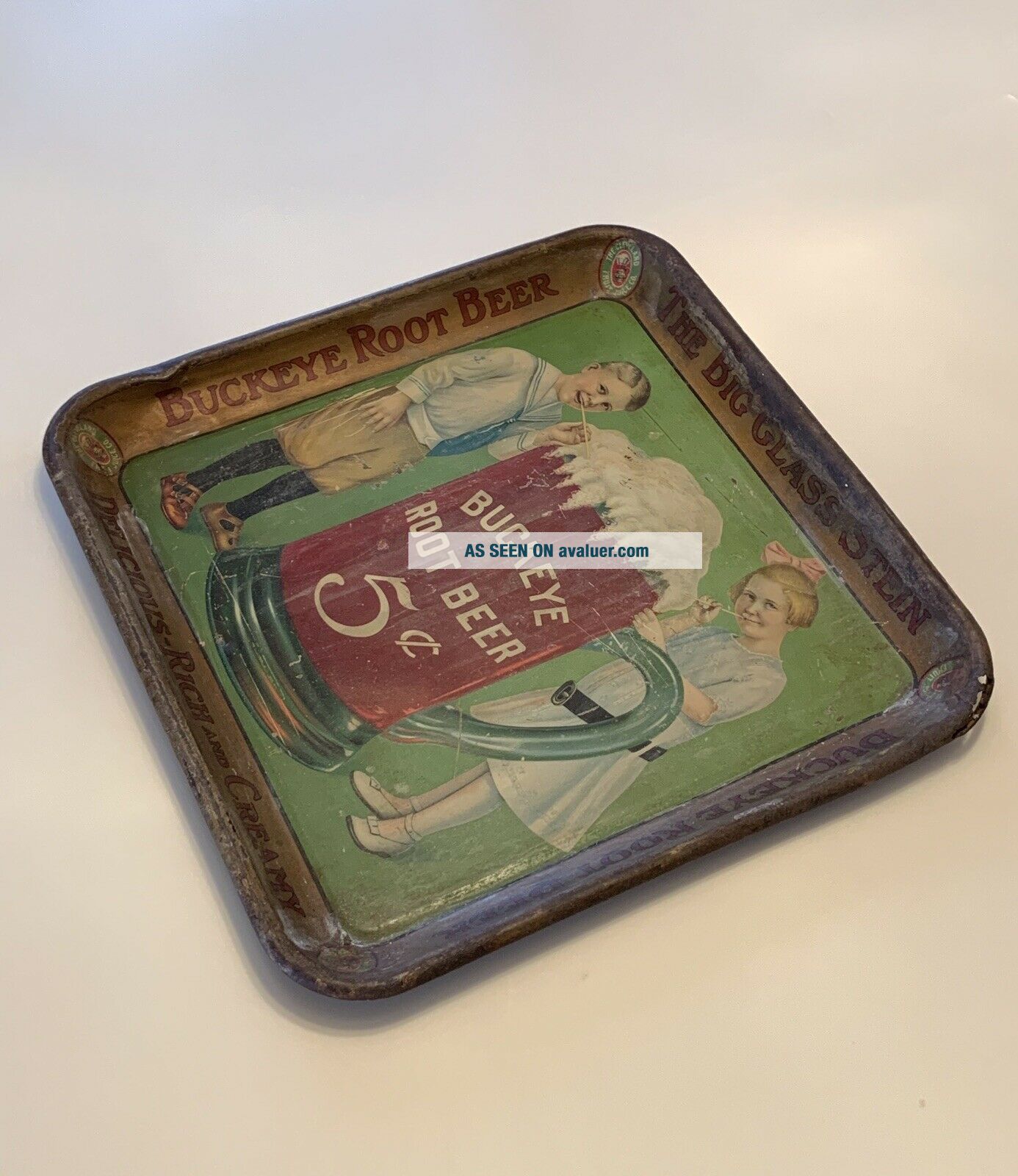 Vintage Buckeye Root Beer Soda Advertising Tin Tray | #1021445