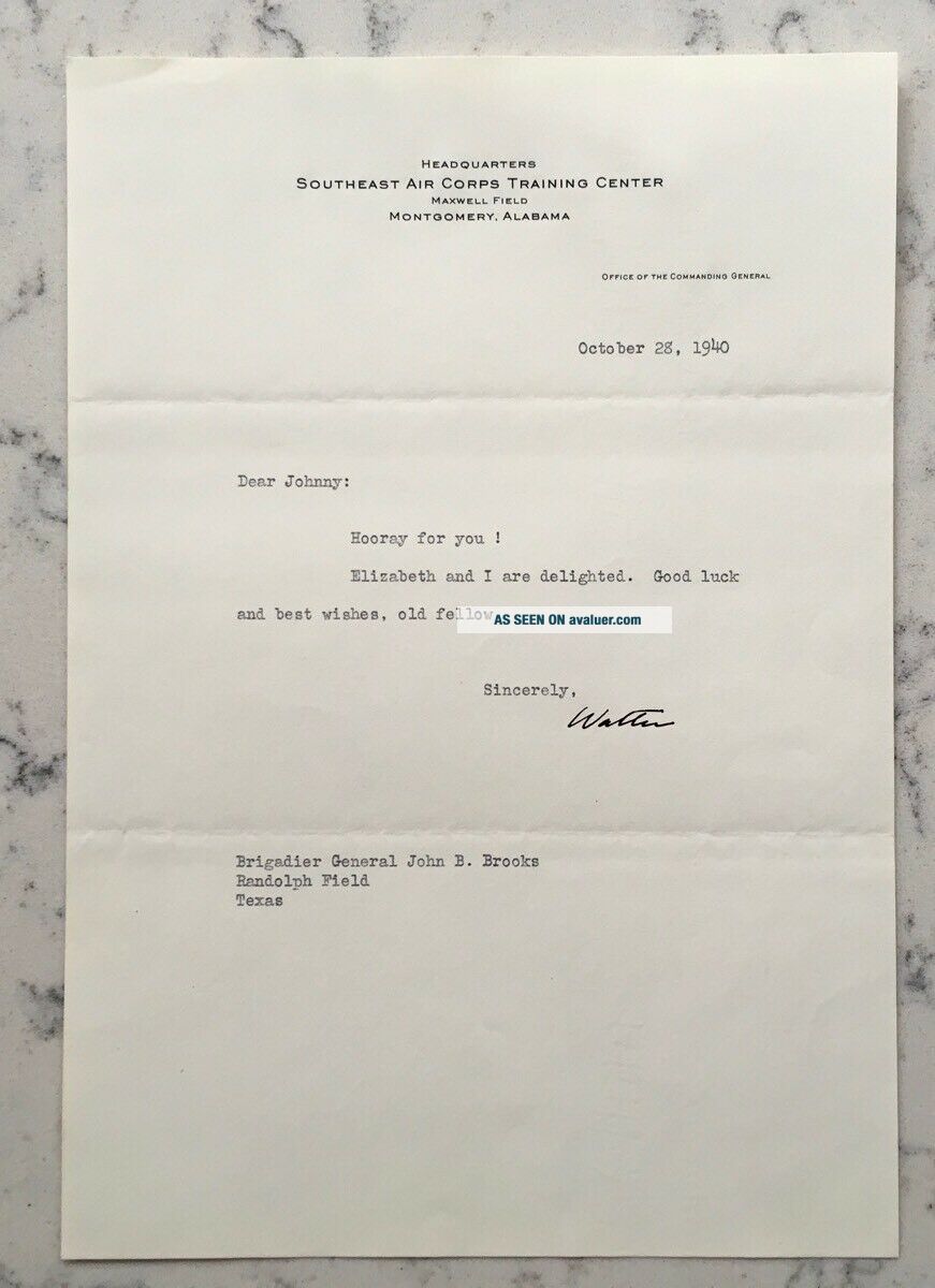 WW2 SIGNED LETTER MAJOR GENERAL WALTER REED WEAVER AUTOGRAPH GENERAL ...