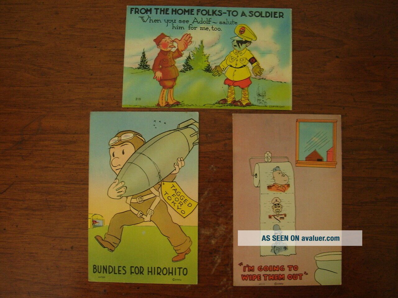 3 OLD VINTAGE WW2 WWII JOKE HUMOR PROPAGANDA POSTCARDS HITLER HIROHITO ...