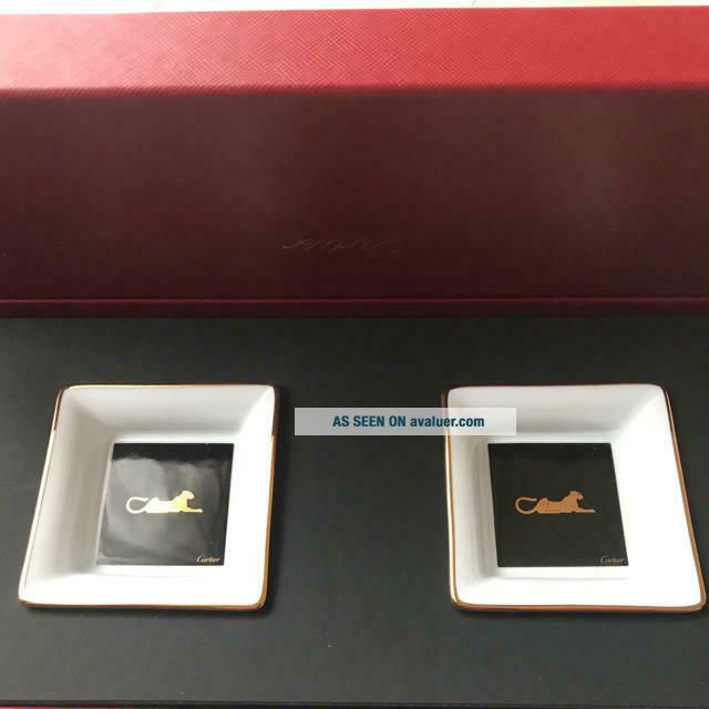 Cartier Porcelain Tray Plate Panther Animal 2 Set Ornament Auth Rare ...