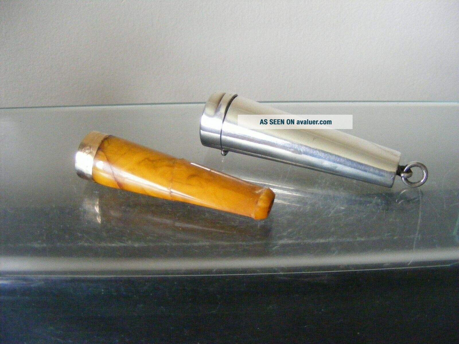 ANTIQUE 15CT GOLD RIM CIGAR HOLDER WITH SOLID SILVER CASE HALLMARKED ...