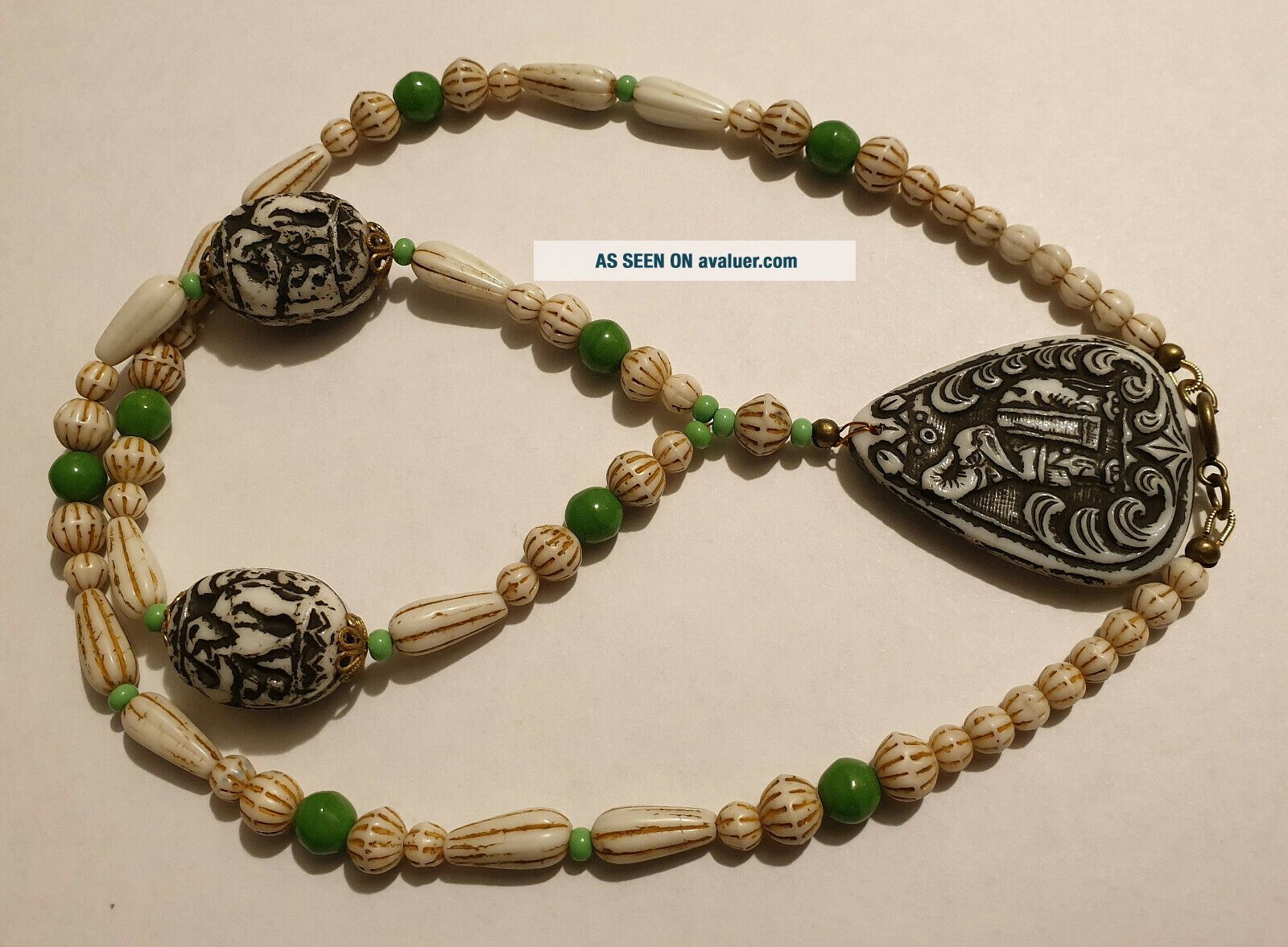 Vintage Czech Art Deco Max Neiger Chunky Glass Elephant Bead Necklace ...
