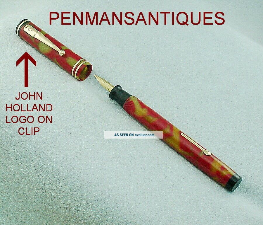 CIRCA 1929 JOHN HOLLAND FOUNTAIN PEN IN A RARE RED AND PEARL COLOR ...