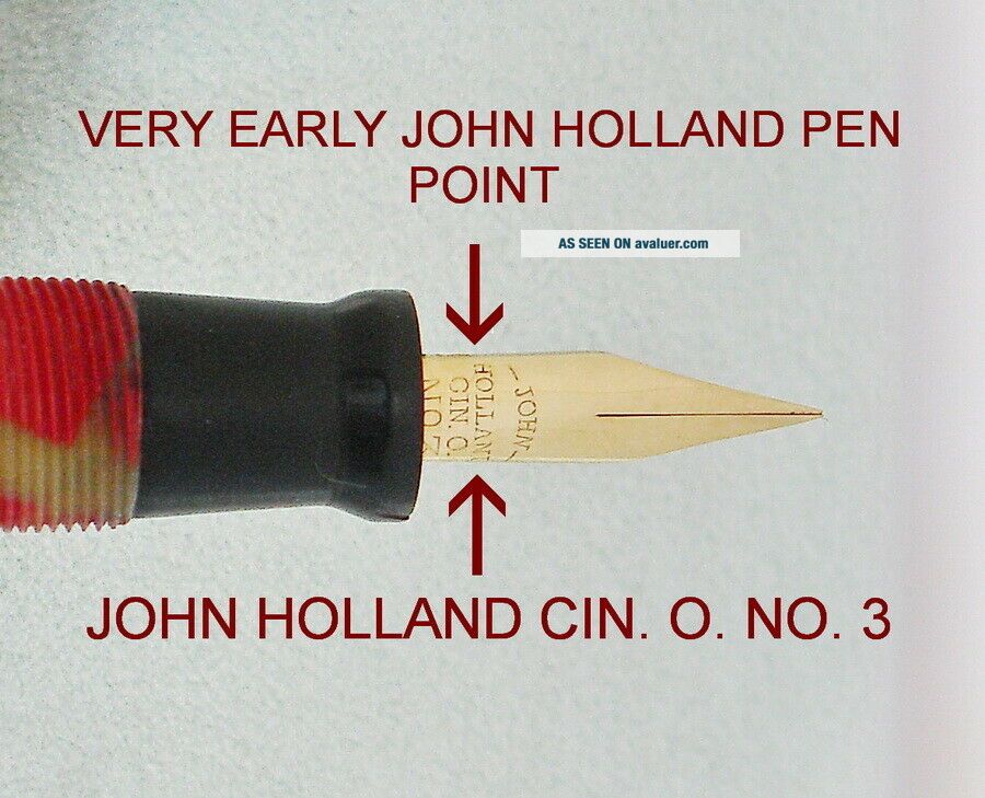 CIRCA 1929 JOHN HOLLAND FOUNTAIN PEN IN A RARE RED AND PEARL COLOR ...
