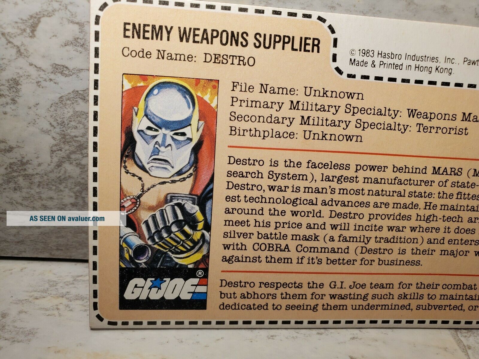 Rare Vintage 1983 GI Joe Destro Uncut Mail Away Card Red Back Near ...