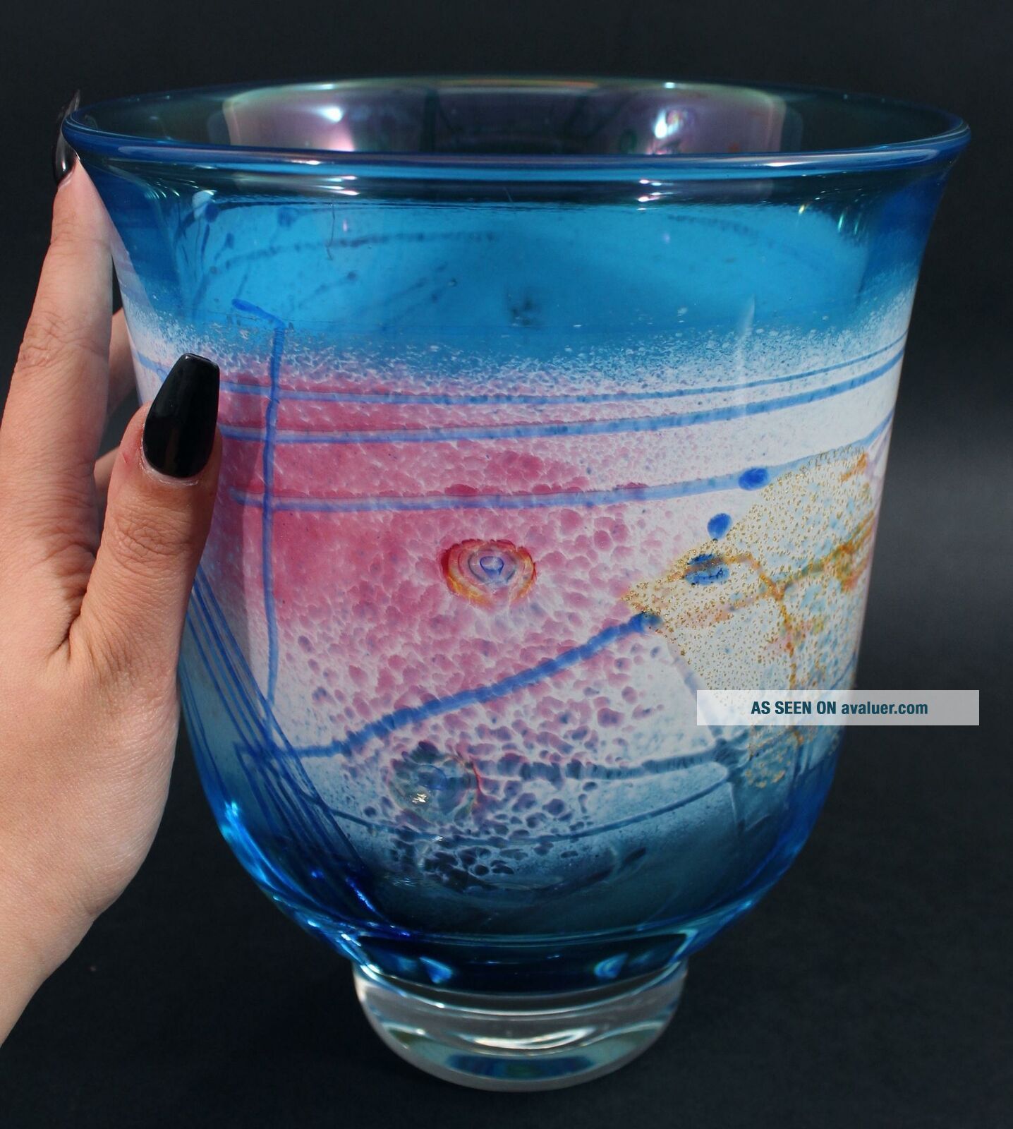 Authentic Vintage Earl O. James Hand Blown American Art Glass Vase Gold ...