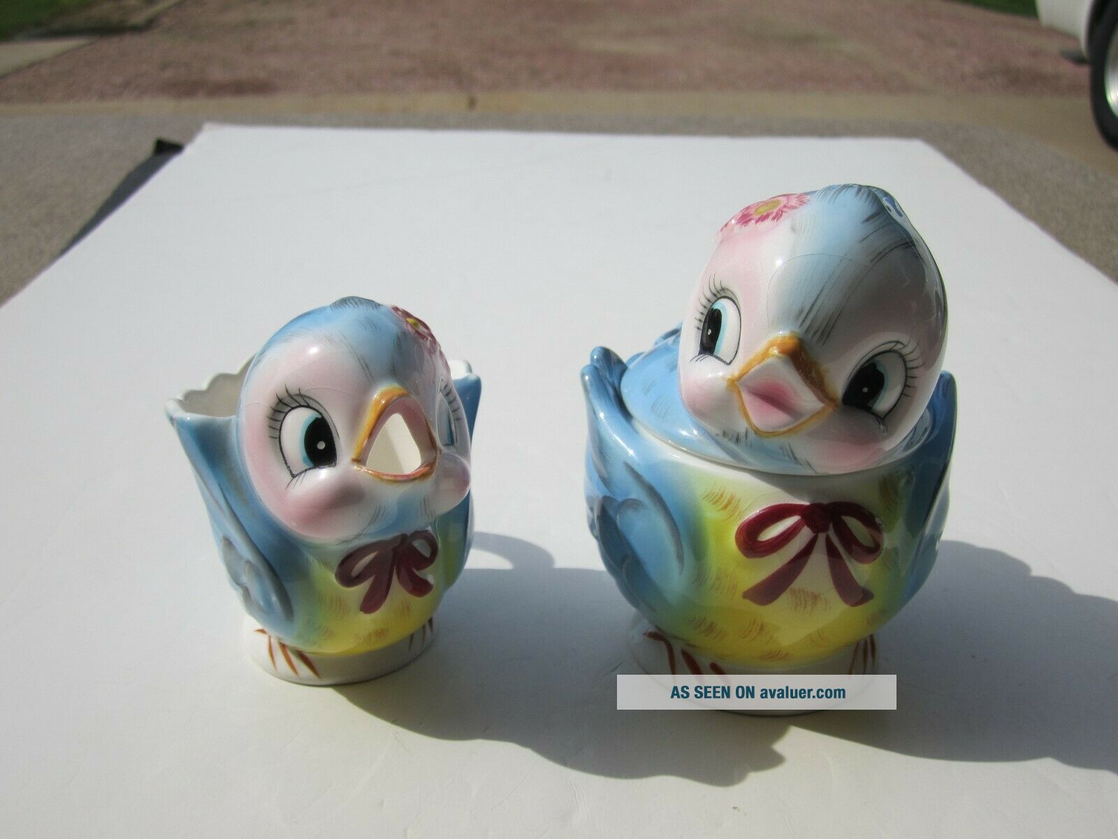 VTG Lefton China Ceramic Blue Birds Creamer & Covered Sugar Bowl Set ...