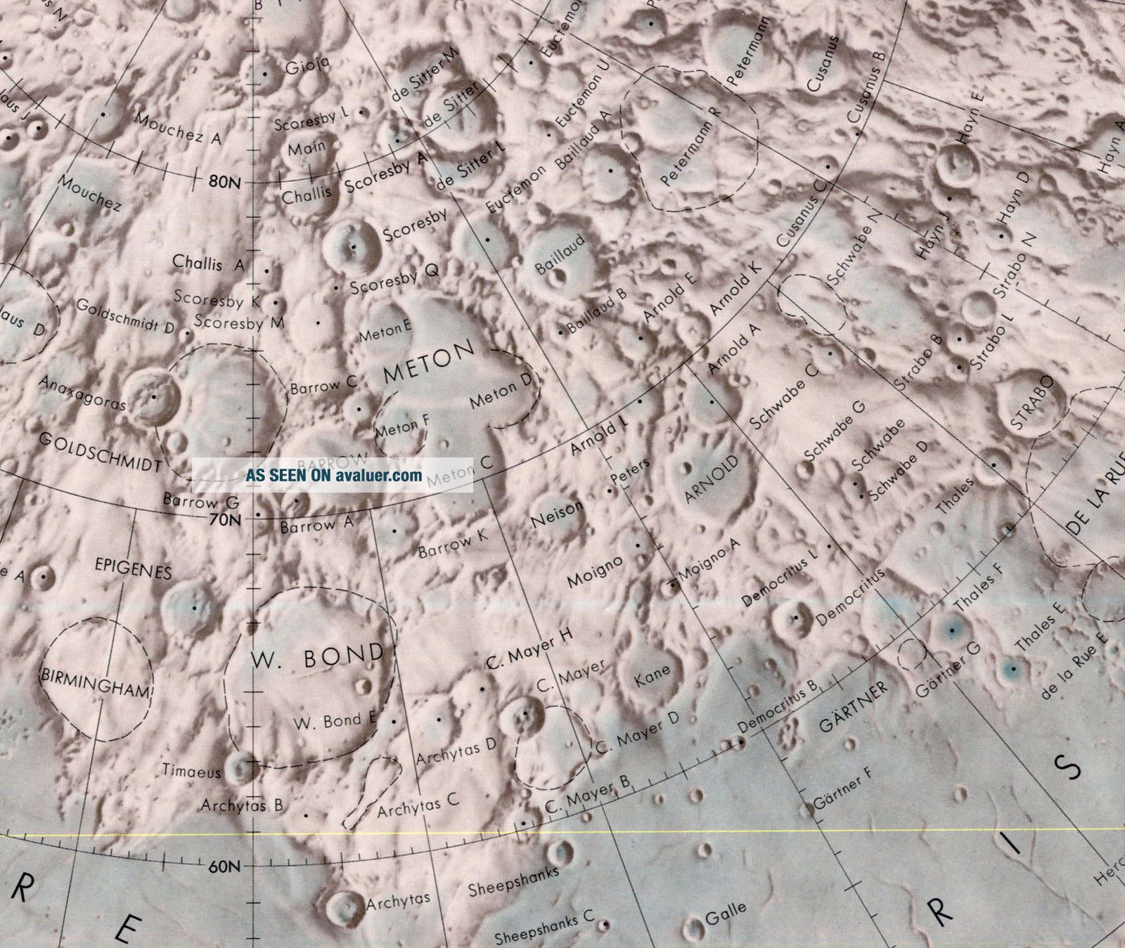 1976 NASA Lunar Polar Map Astronomy Chart Aeronautics Space Wall Poster ...