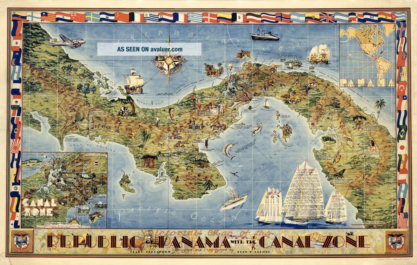 Pictorial Map Of The Republic Of Panama With The Canal Zone History ...