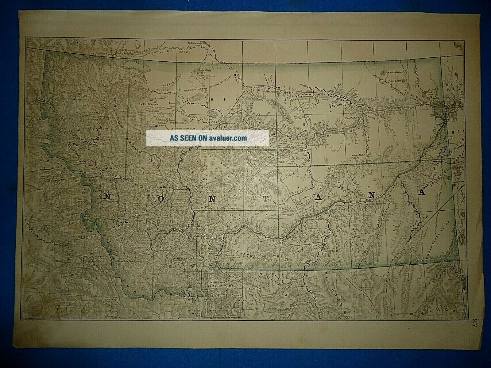 Vintage Circa 1876 MONTANA TERRITORY MAP Early Old Antique Atlas Map ...