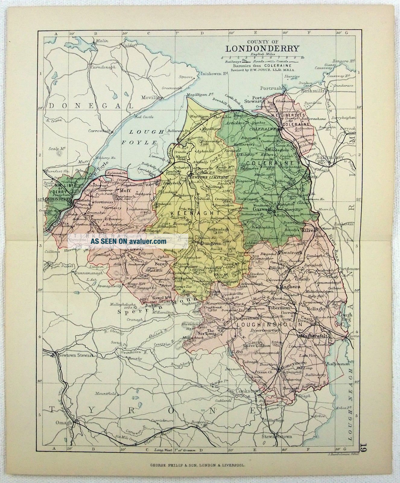 1882 Map Of The County Of Londonderry Ireland By George Philip. Antique ...