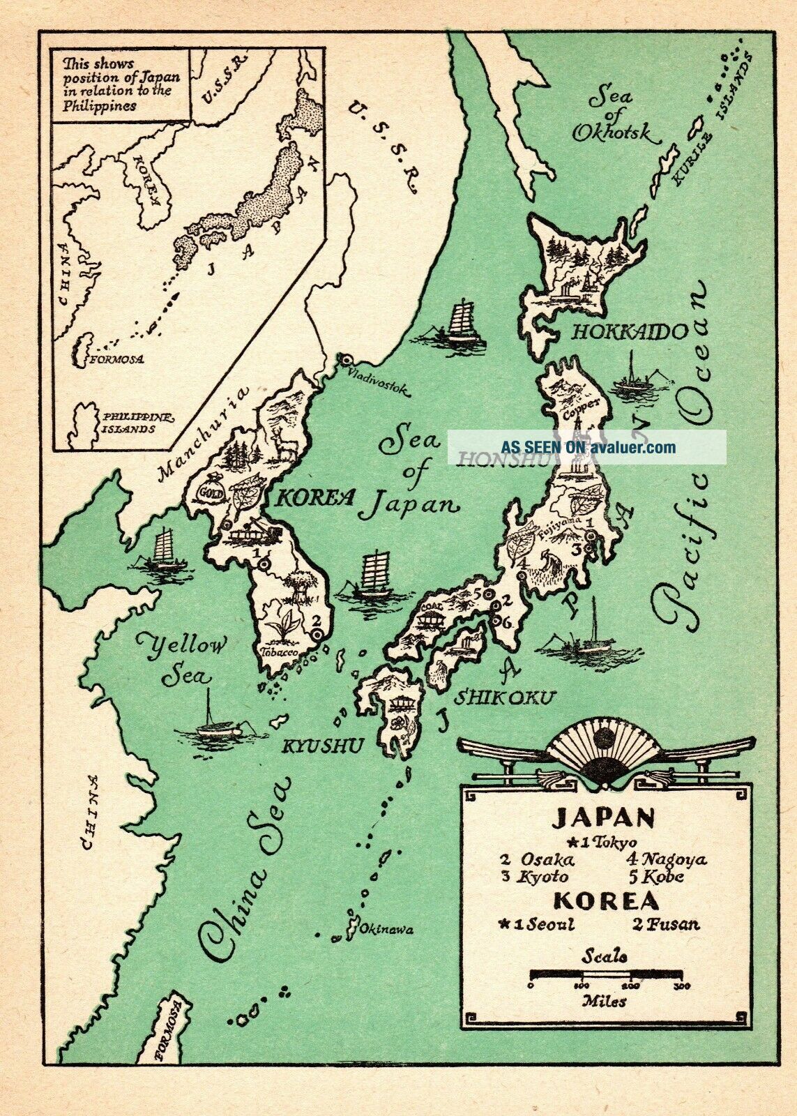 1946 Antique Animated Map Of JAPAN And KOREA Map Rare Cartoon Map 6626 ...