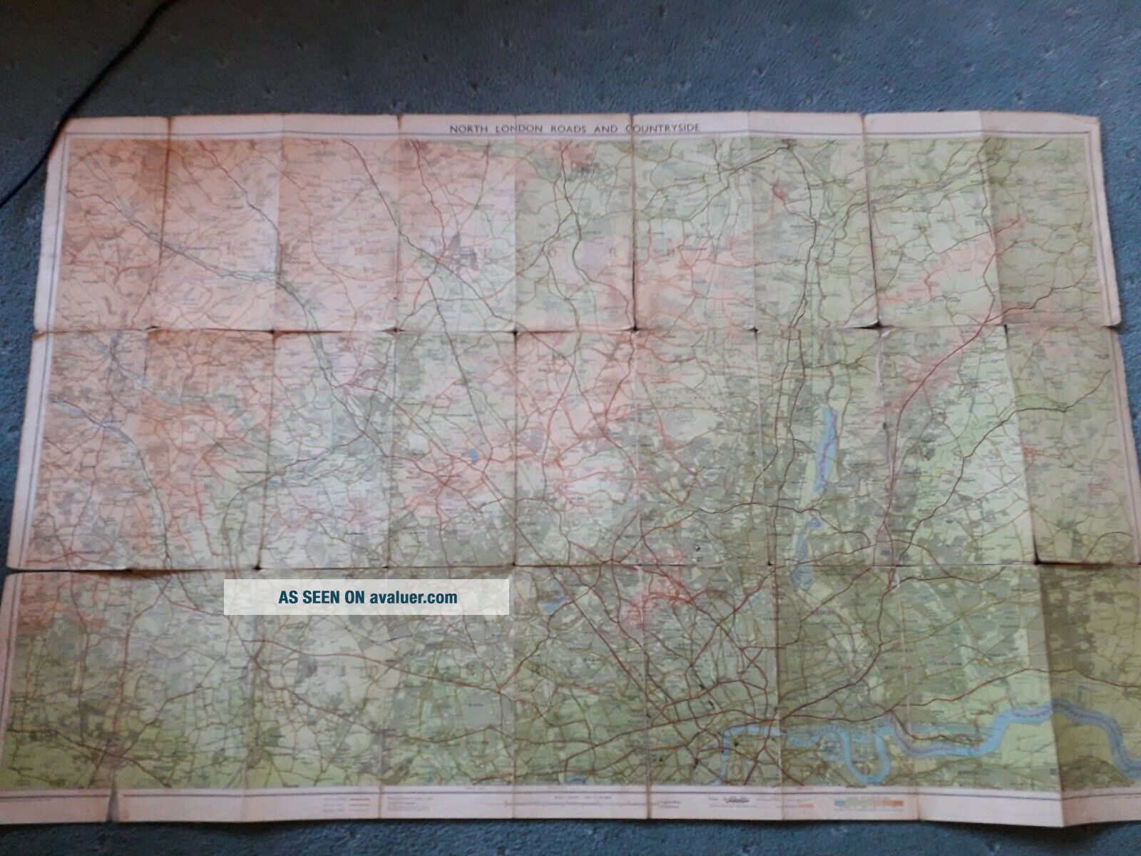 1952 Vintage Bartholomews One Onch Map Of North London With Cloth ...