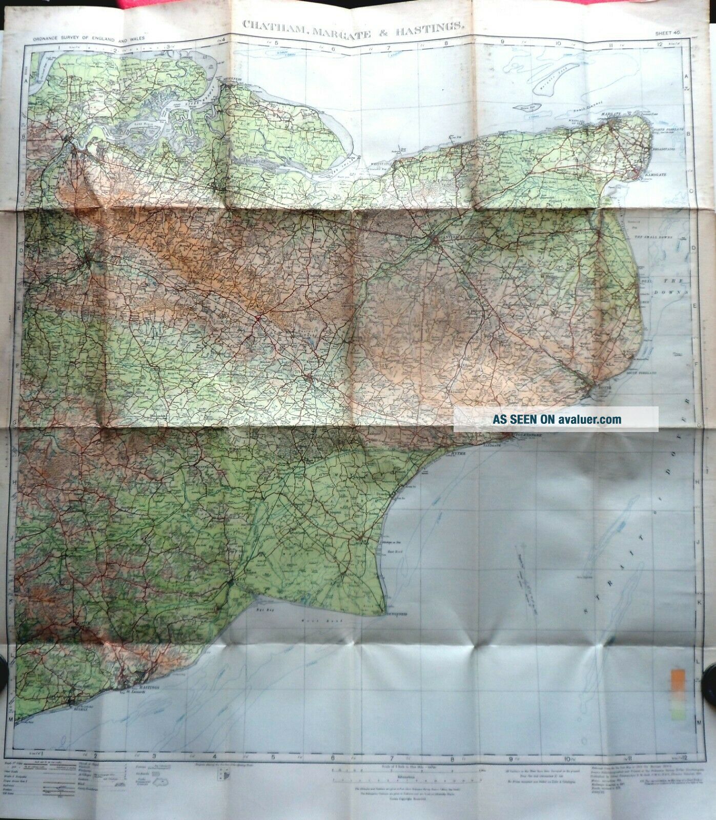 O/S Map CHATHAM MARGATE & HASTINGS 1919 Half - Inch To Mile | #1249362